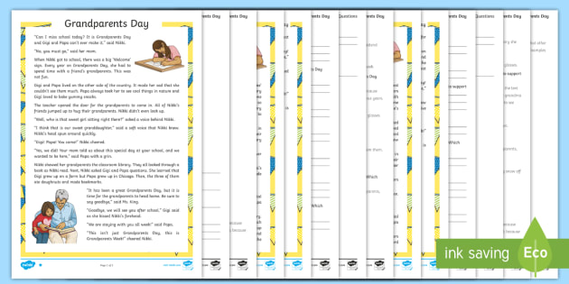 Grandparents Day Differentiated Reading Comprehension Activity