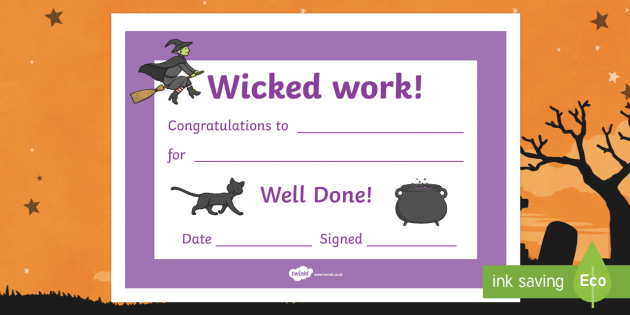 Wicked Work Halloween Certificate