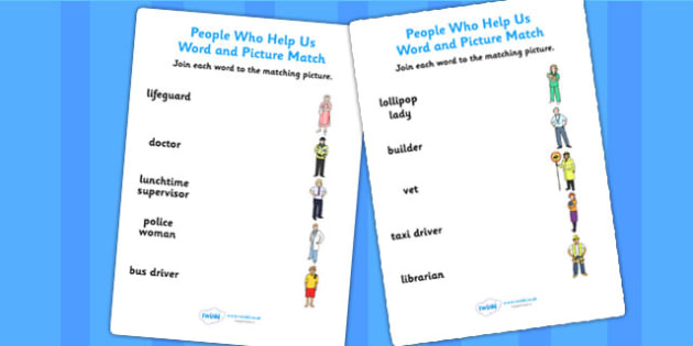 People Who Help Us Word and Picture Matching Worksheets - match