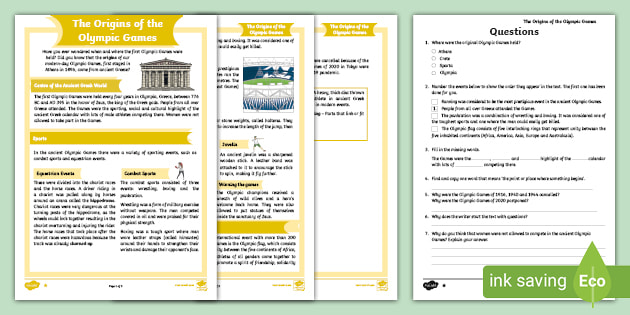 The Origins of the Olympic Games Differentiated Reading Comprehension