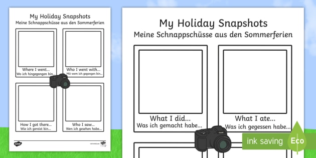 My Holiday Snapshots Writing Frames English/German