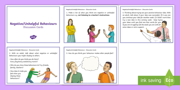 Negative or Unhelpful Behaviour Discussion Cards - young people