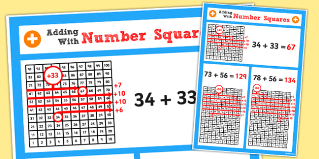 Year 2 Adding 2 2 Digit Numbers Using Number Squares Poster