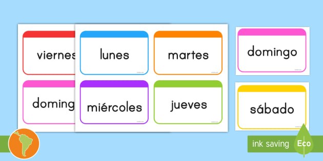 Tarjetas educativas: Días de la semana