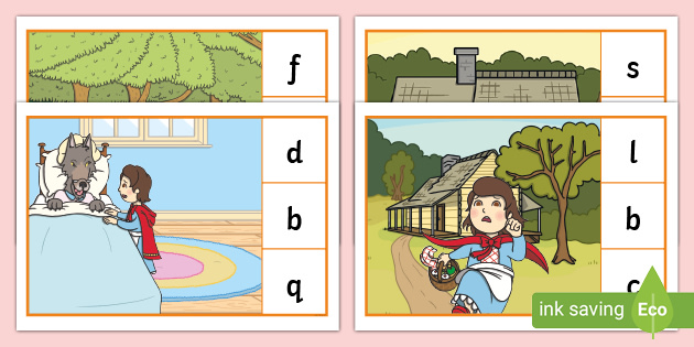 Red Riding Hood-Themed Initial Sounds Games Peg Matching Game