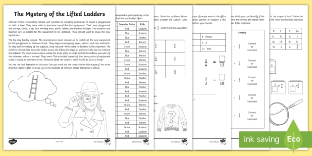 The Mystery of the Lifted Ladders Math Game (teacher made)