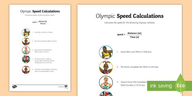 Speed Calculations Olympic Science (teacher made)