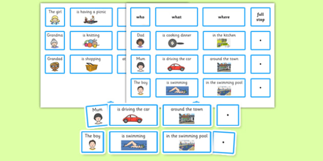 Sentence Building Cards Activity Sentence Construction Sentence Building Cards Activity Sentence Construction