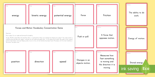 Forces and Motion Concentration Matching Game (teacher made)