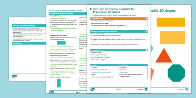 👉 Year 2 Intervention: Describing Properties of 2D Shapes