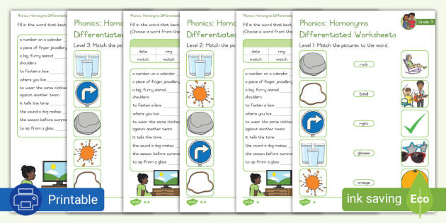 Esl Homonyms Worksheets Homophone Matching Worksheet – Top Teacher
