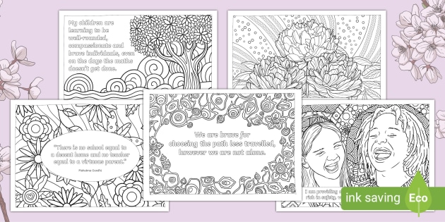 Mindfulness colouring sheets affirming the Home Ed journey