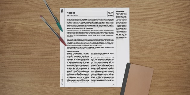 GCSE Poetry Notes for Study - Nettles (teacher made)