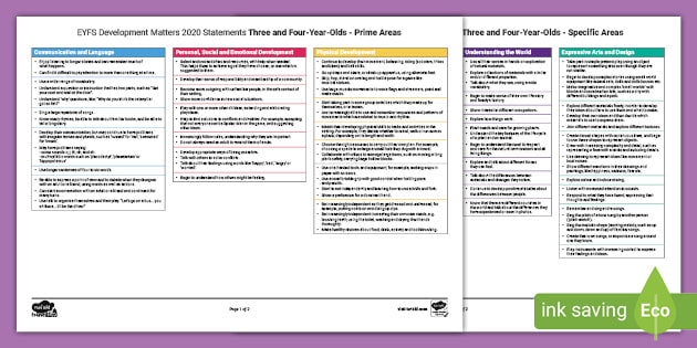 EYFS Development Matters Ages 3 to 4 Ages and Stages