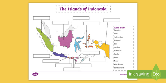 Indonesian Islands Colourful Labelling Activity | Twinkl
