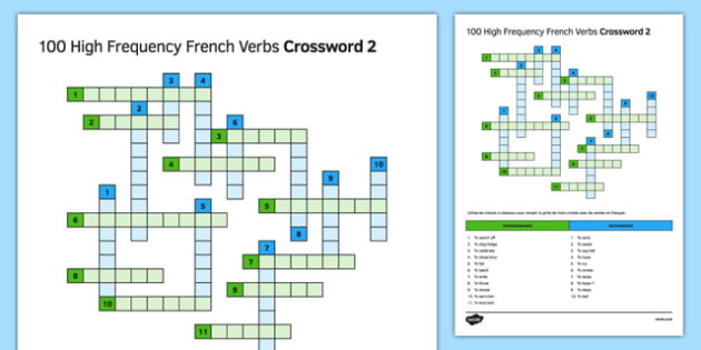 100 High Frequency French Verbs Crossword 2 - French