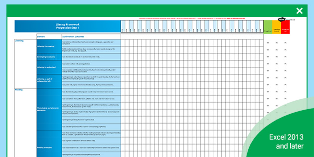 Literacy Framework Assessment Spreadsheet Progression Steps 1 - 5
