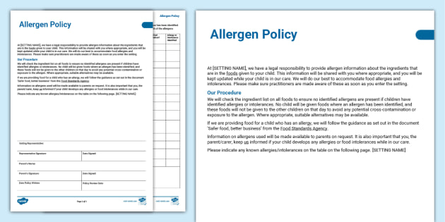 Private Early Years Allergy Policy (teacher made)