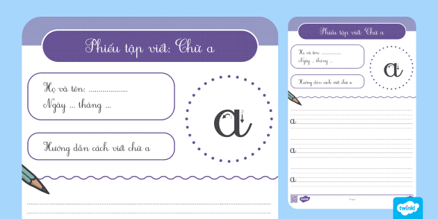 Phiếu tập viết chữ a in thường lớp 1