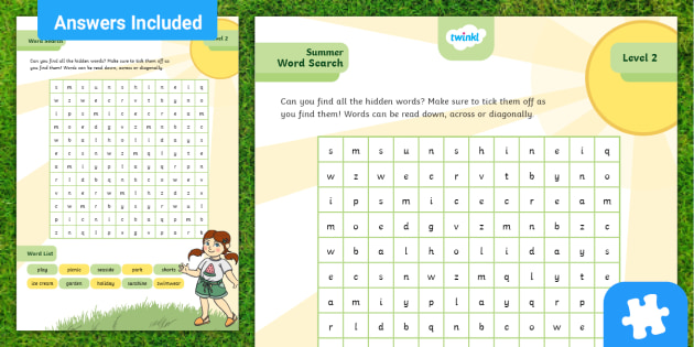 Summer Themed Fun Word Search Puzzle - L2 - Twinkl Puzzled