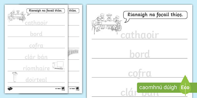 The School Aistear Classroom Trace the Words Worksheet Gaeilge
