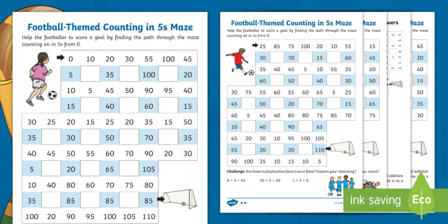 F-2 Football Themed Counting in 5s Maze Differentiated Worksheets