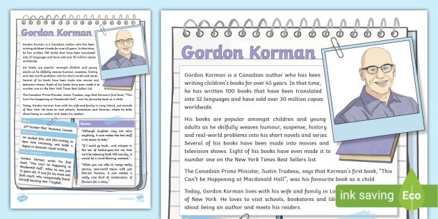 Gordon Korman Fact File Ι Years 5&6 Reading Resources
