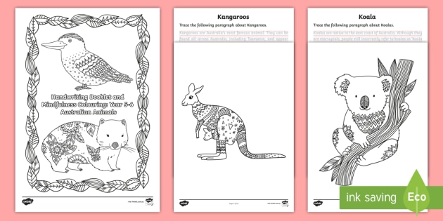 Year 5-6 Australian Animals Handwriting and Mindfulness Colouring Booklet