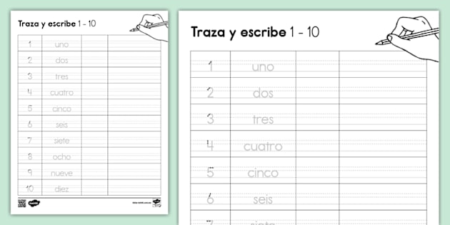 Hoja De Trabajo Para Trazar Números Del 1 Al 10