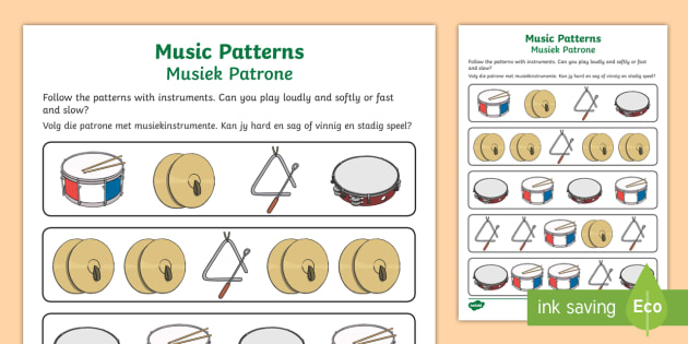 Music Pattern Worksheet English/Afrikaans