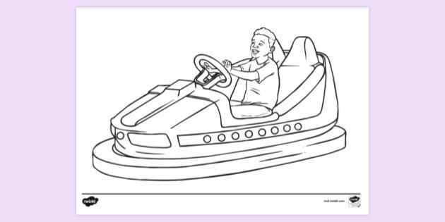 FREE! - Boy In Bumper Car Colouring | Colouring Sheets