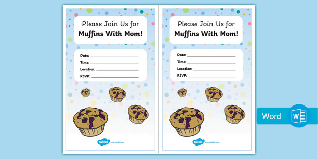 Muffins with Mom Editable Invitation Cards - Mother's Day