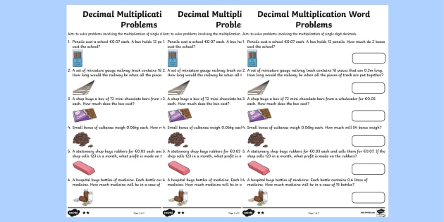 Multiply Single Digit Decimals Word Problems Worksheet