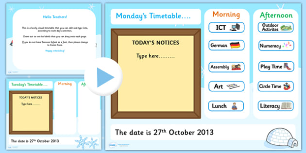 Visual Timetable Interactive PowerPoint Winter