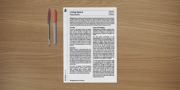 GCSE Poetry Notes for Study - Living Space (teacher made)