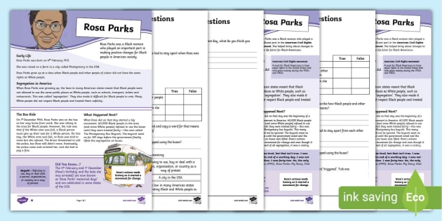 Rosa Parks Differentiated Reading Comprehension Activity