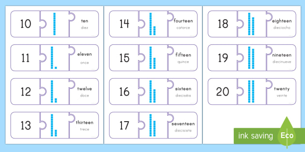 Identifying Tens and Ones Puzzle US English/Spanish Latin