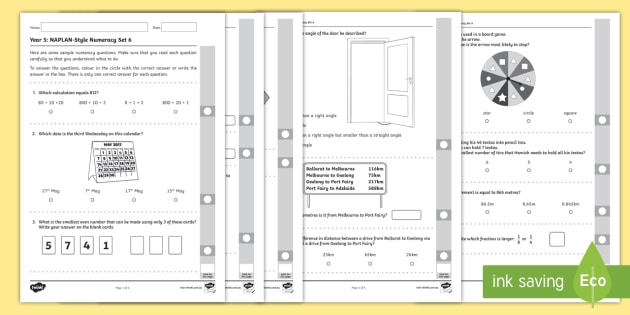 NAPLAN-Style Numeracy Example Tests - Set 6 Year 5 Numeracy Sample Exam