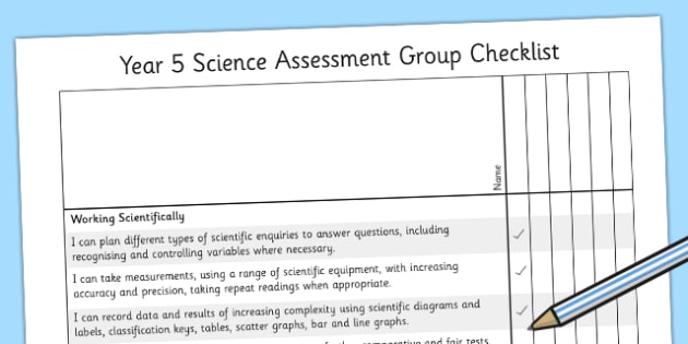 2014 National Curriculum Year 5 Science Assessment Group Checklist - target
