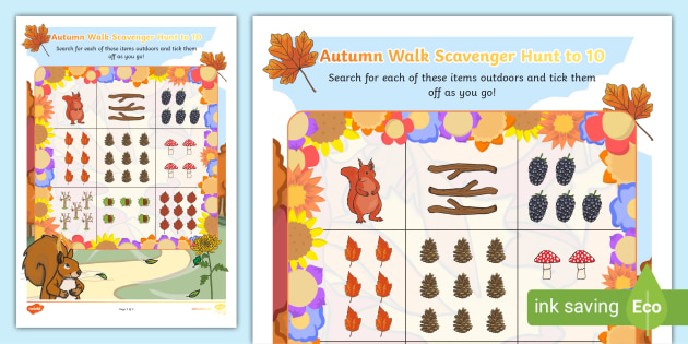 Autumn Themed Scavenger Hunt to 10 (teacher made)