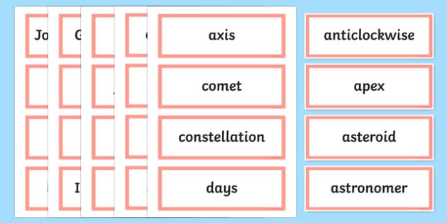 Earths Place In Space Word Wall Display Cards