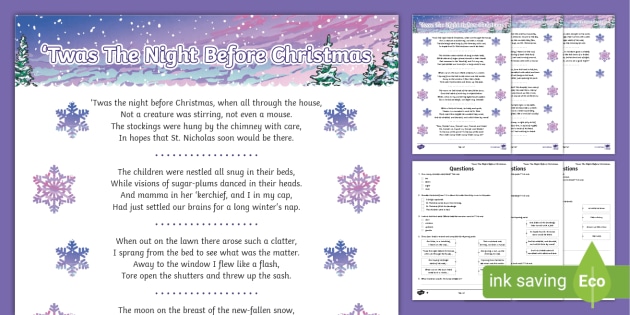 LKS2 'Twas the Night Before Christmas Differentiated Reading Comprehension