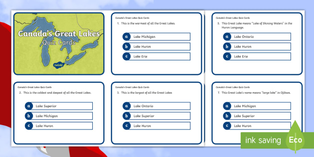 Canada's Great Lakes Quiz Cards (teacher made)
