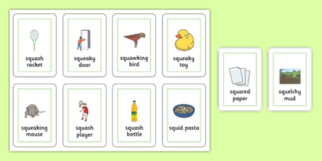 Three Syllable SQU Flash Cards (teacher made)