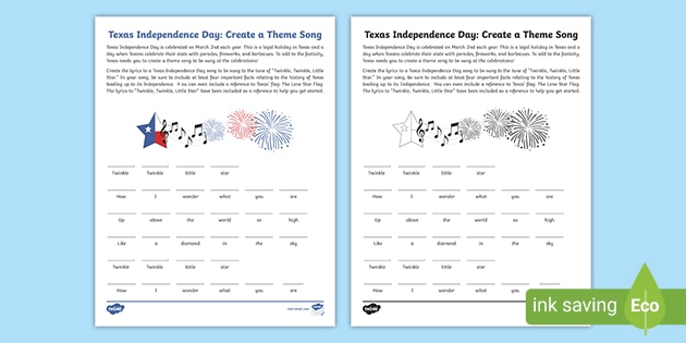 Texas Independence Day: Create a Song Activity