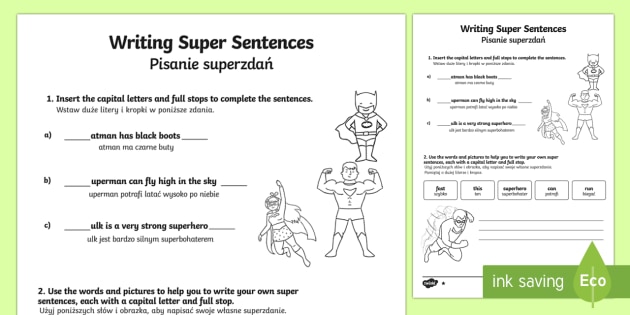 Writing Super Sentences Differentiated Worksheet / Activity Sheets