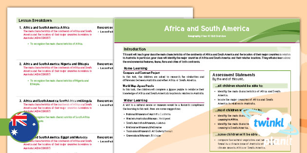 Year 4 HASS Geography Africa and South America Unit Overview