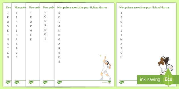 Roland Garros-Themed Acrostic Poem French (teacher made)
