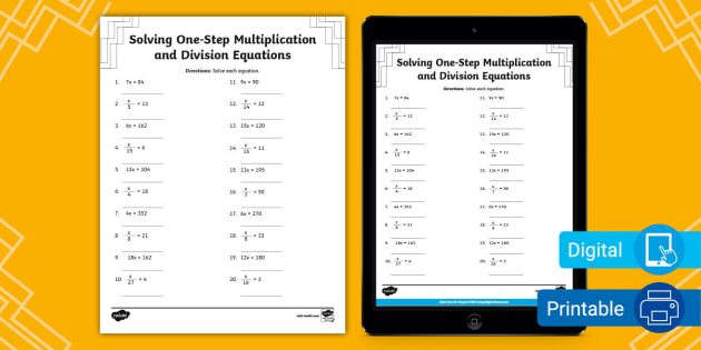 Solving Equations With Multiplication And Division Worksheets