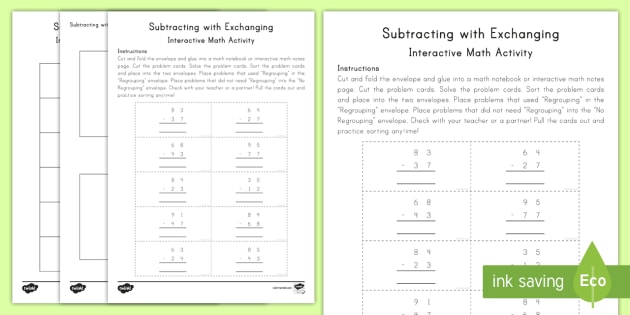 Subtracting with Exchanging Interactive Math Activity - Addition with
